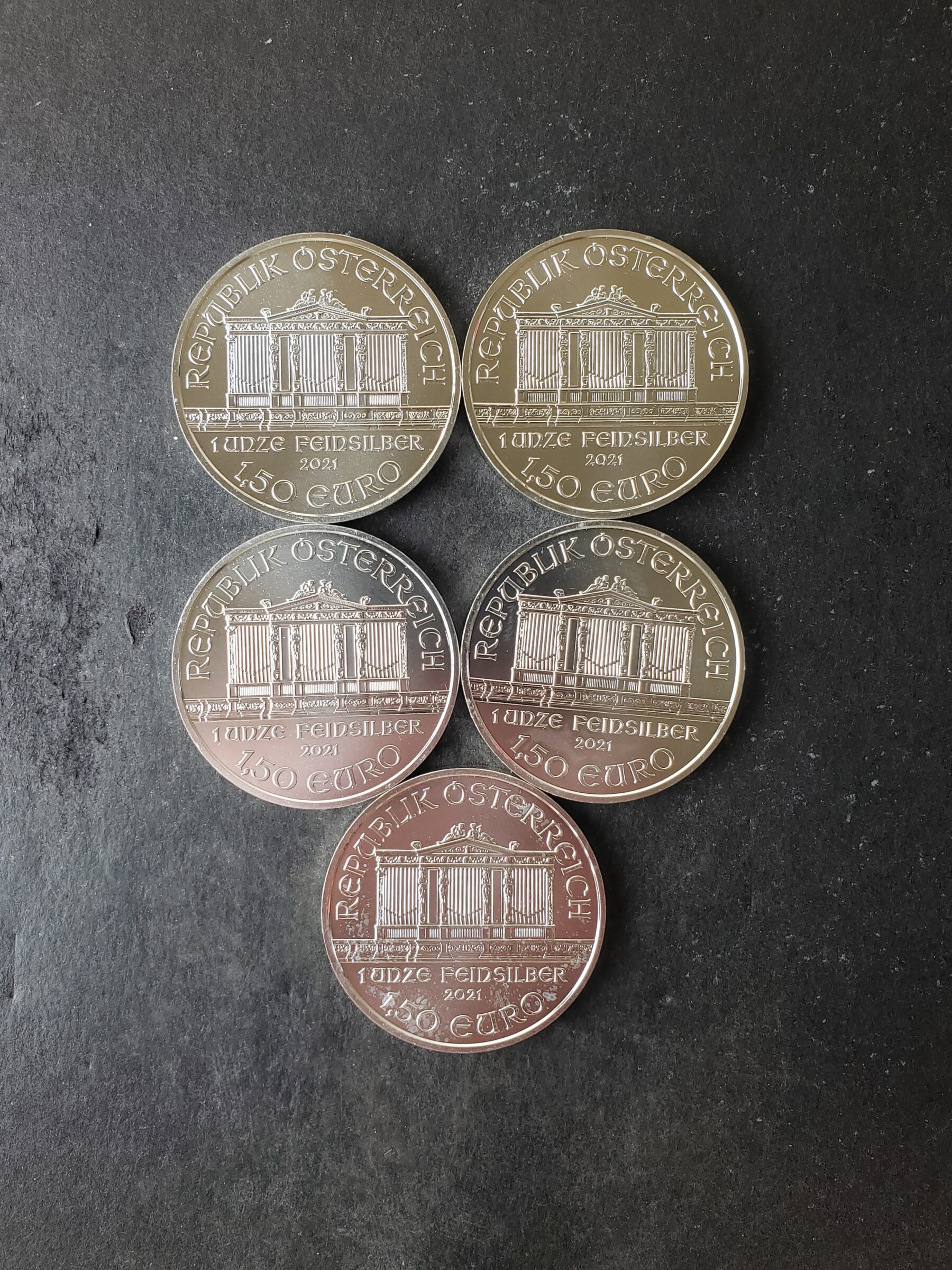 Lot of Five 2021 Austria 1.50 Euro 1oz Silver Vienna Philharmonic Coins ...